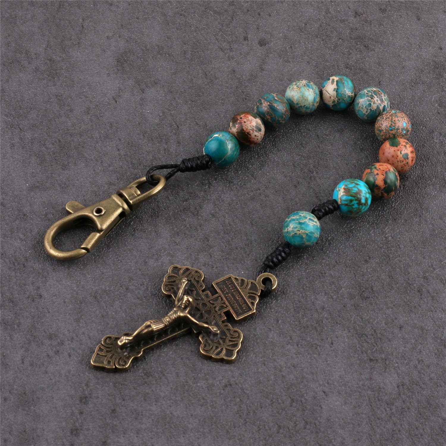 One Decade Rosary Blue Gemstone Bead Catholic Pocket Keychain - Etsy