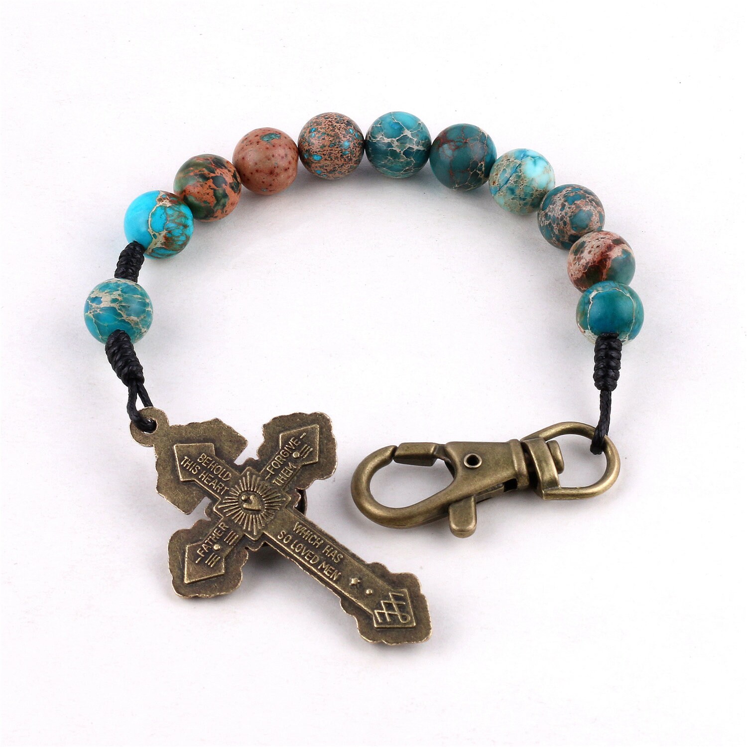 One Decade Rosary Blue Gemstone Bead Catholic Pocket Keychain - Etsy