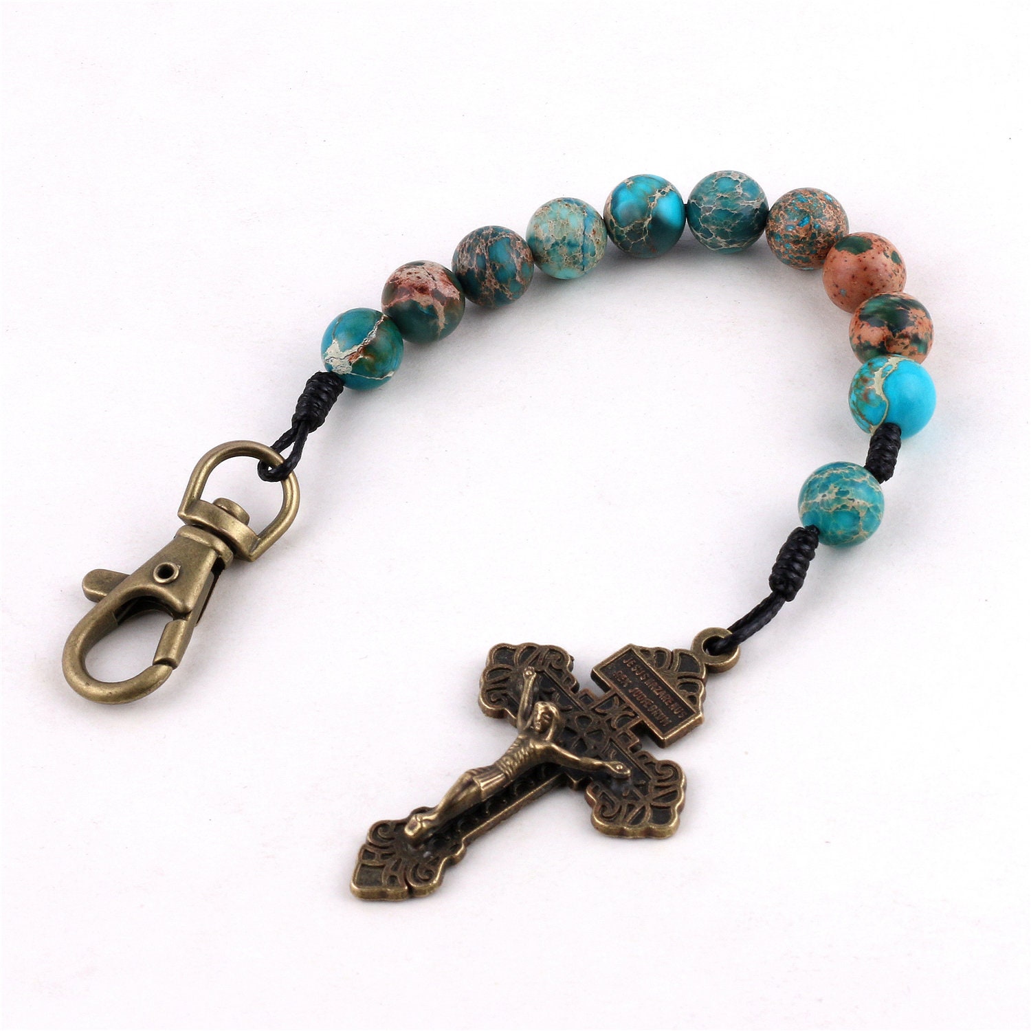 One Decade Rosary Blue Gemstone Bead Catholic Pocket Keychain - Etsy