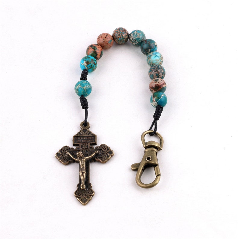 One Decade Rosary Blue Gemstone Bead Catholic Pocket Keychain - Etsy