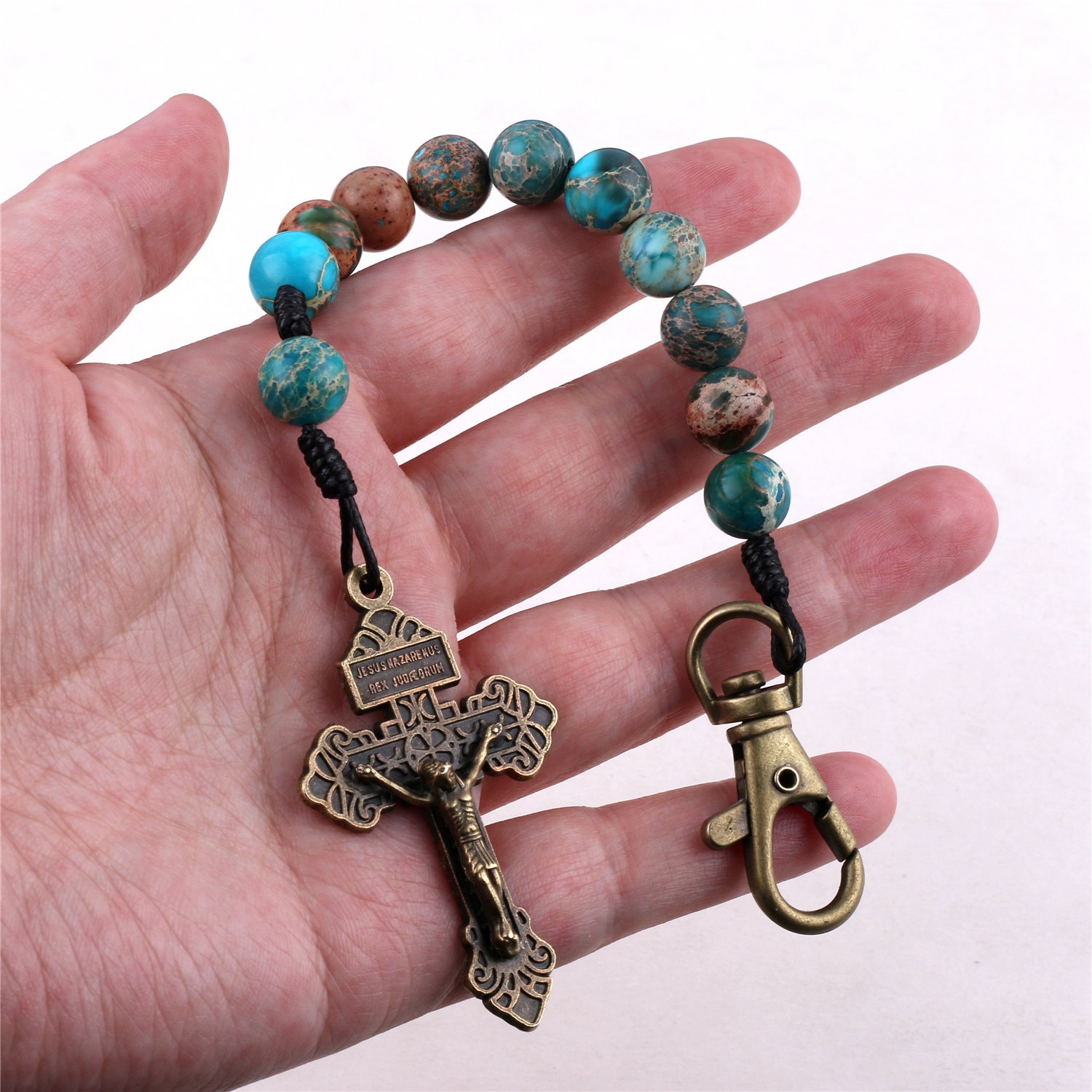 One Decade Rosary Blue Gemstone Bead Catholic Pocket Keychain - Etsy