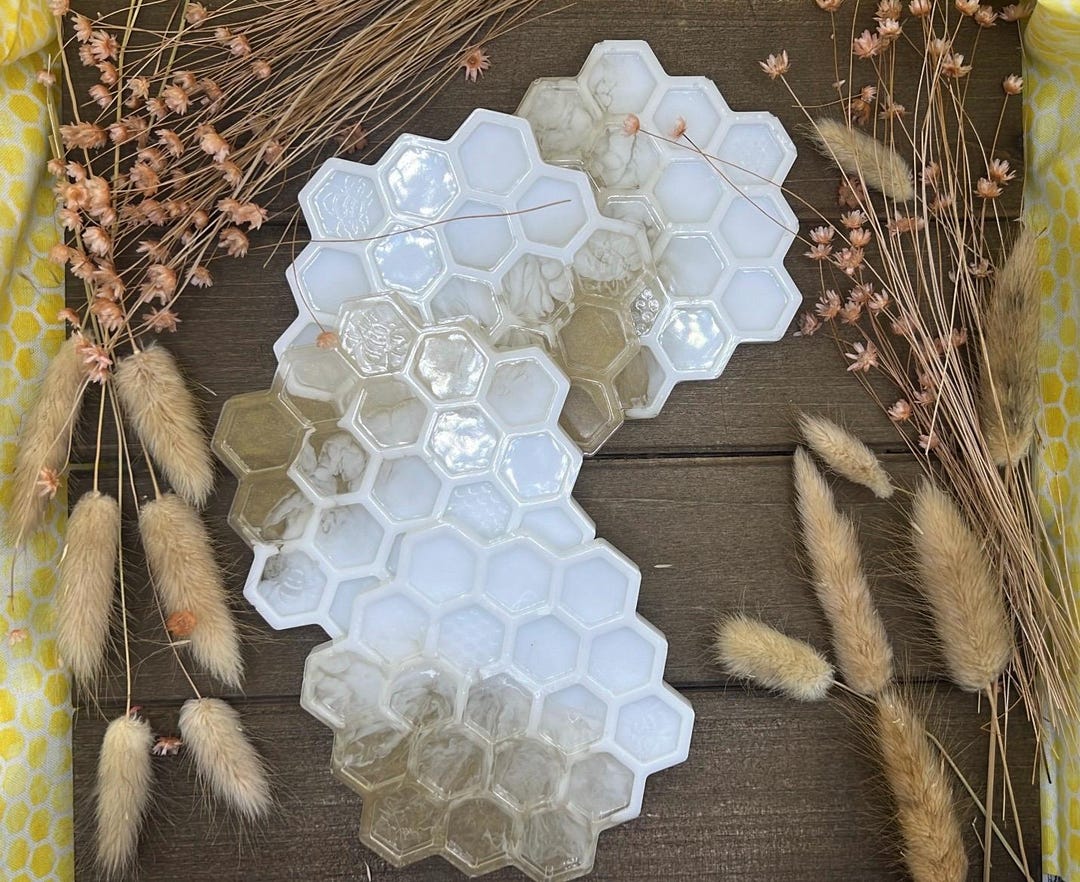 Milk&honey Resin Coasters Set| Honey Comb Coasters With Holder | Set of ...
