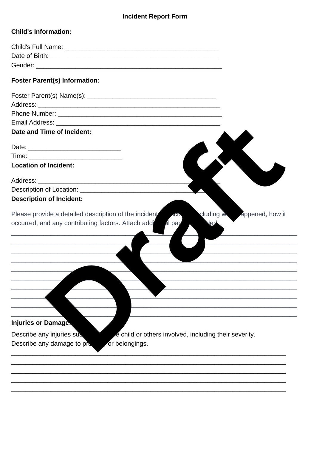 Customizable Foster Care Incident Report Template Printable PDF - Etsy