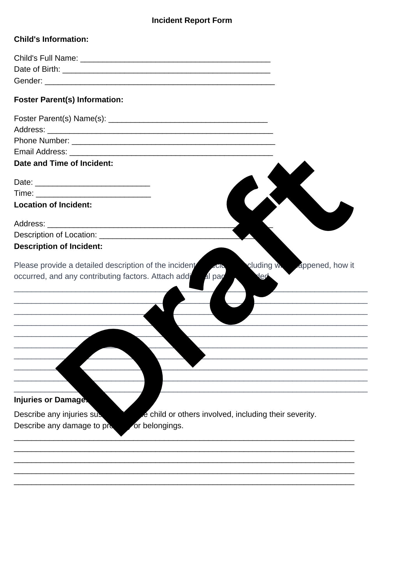 Customizable Foster Care Incident Report Template Printable PDF - Etsy