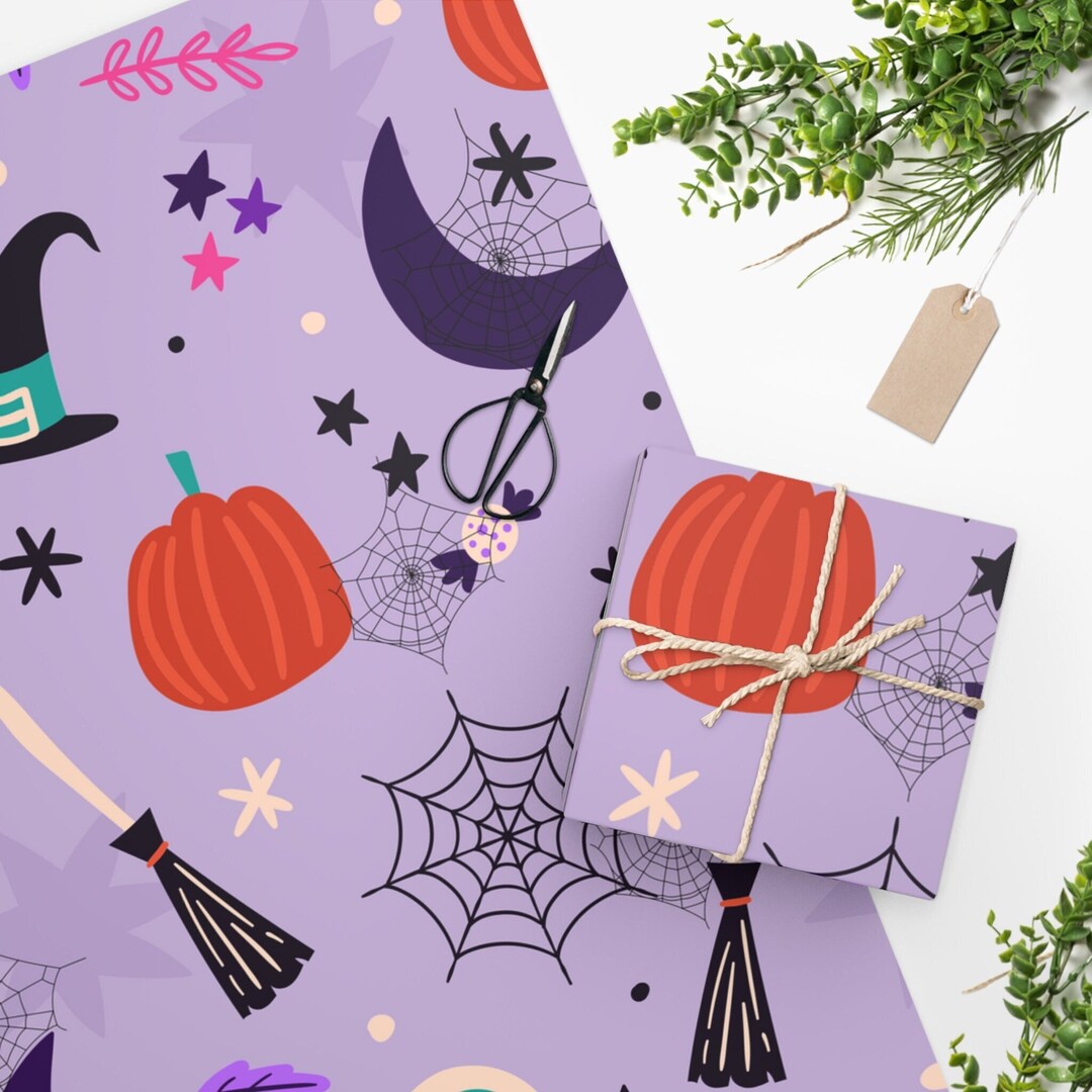 Halloween Gift Wrapping Paper Birthday Present Spooky Season Purple Paper Girl Gift Wrapping ...