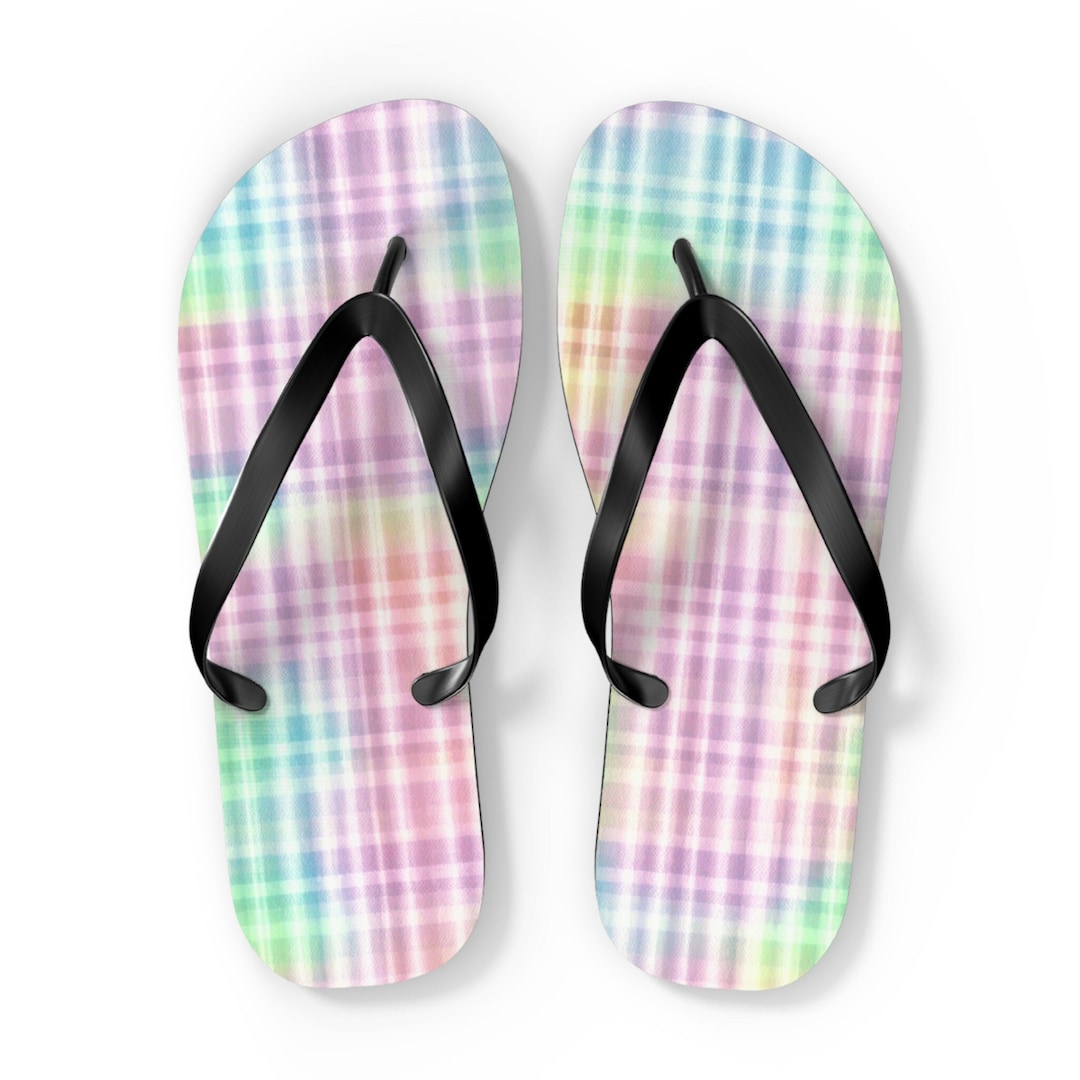 Pastel Plaid Flip Flops, Summer Beach or Pool Shoes, - Etsy