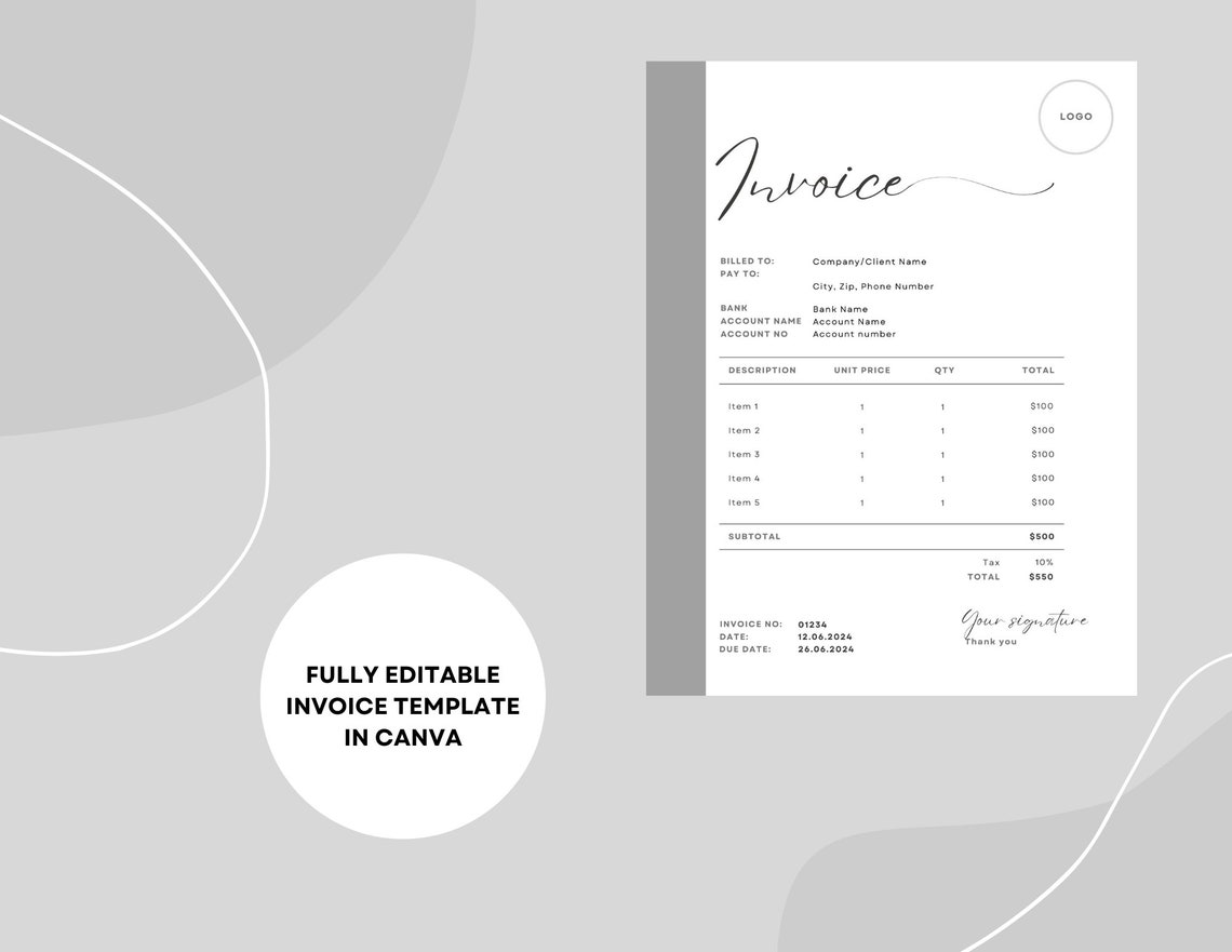 Modern Minimalist Invoice Template Fully Customizable - Etsy