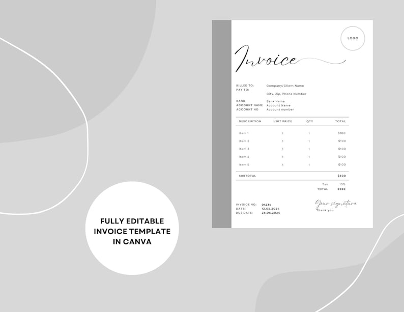 Modern Minimalist Invoice Template| Fully Customizable| Instant ...