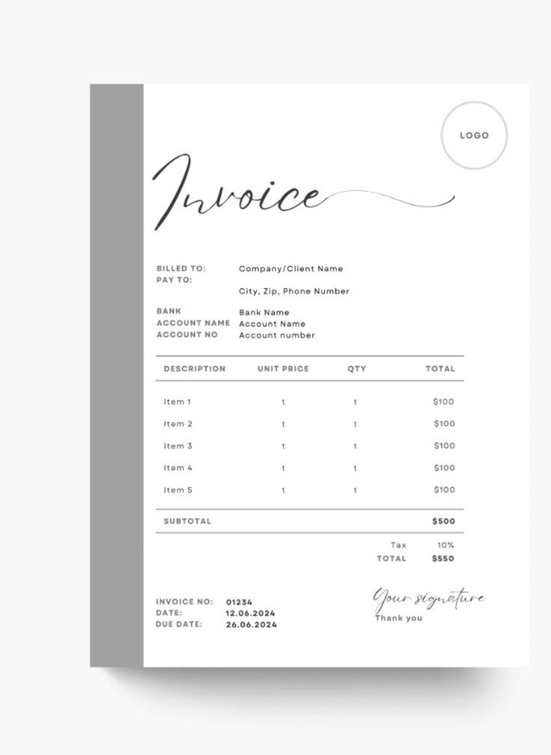 Modern Minimalist Invoice Template| Fully Customizable| Instant ...