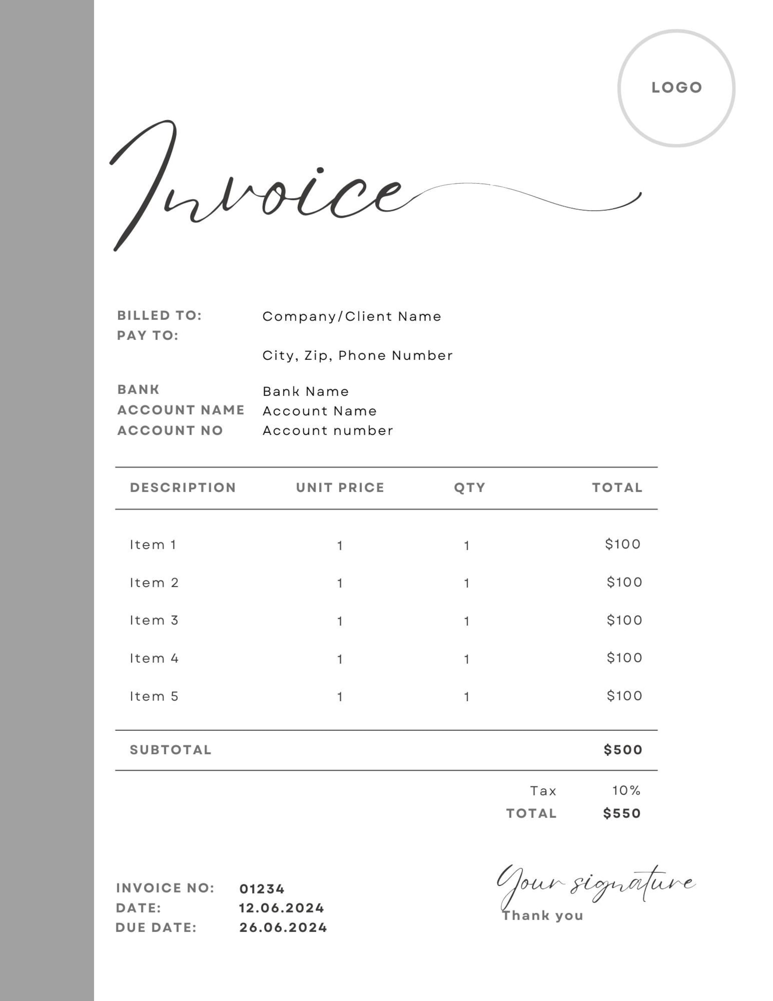 Modern Minimalist Invoice Template| Fully Customizable| Instant ...