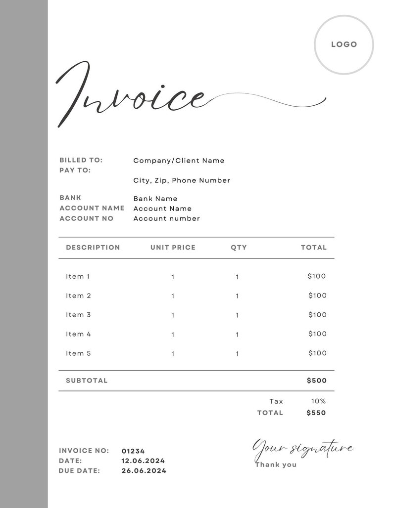 Modern Minimalist Invoice Template| Fully Customizable| Instant ...