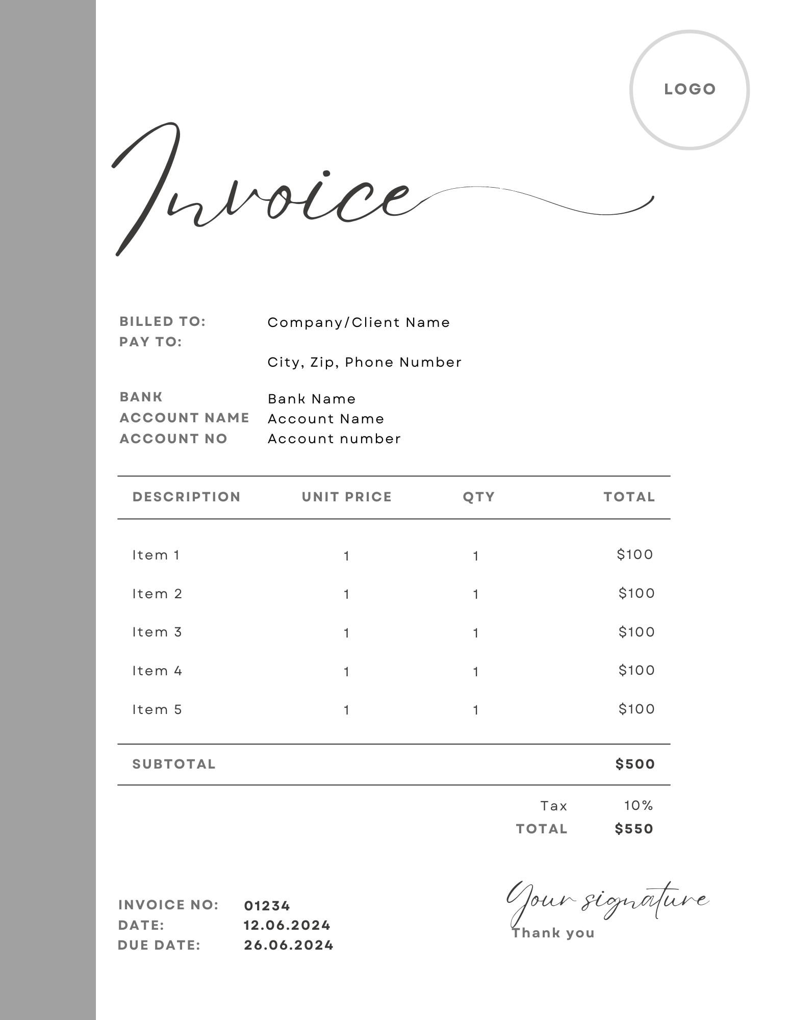 Modern Minimalist Invoice Template| Fully Customizable| Instant ...
