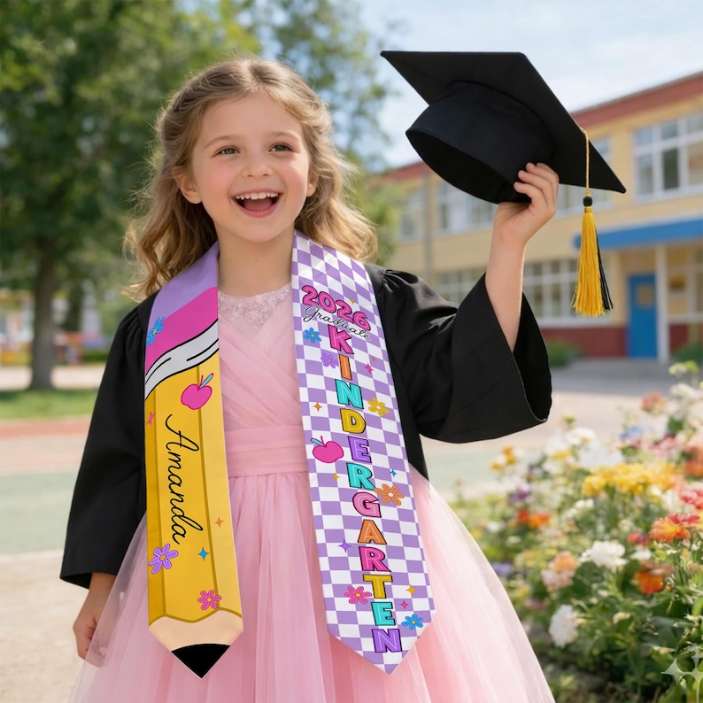 Personalized Kid Pencil Graduation Stole, Custom Name Crayon Pre-k ...