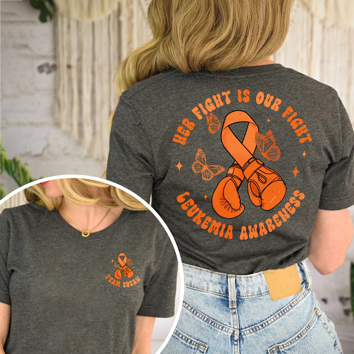 Her Fight is Our Fight, Leukemia Awareness Shirt, Orange Ribbon ...