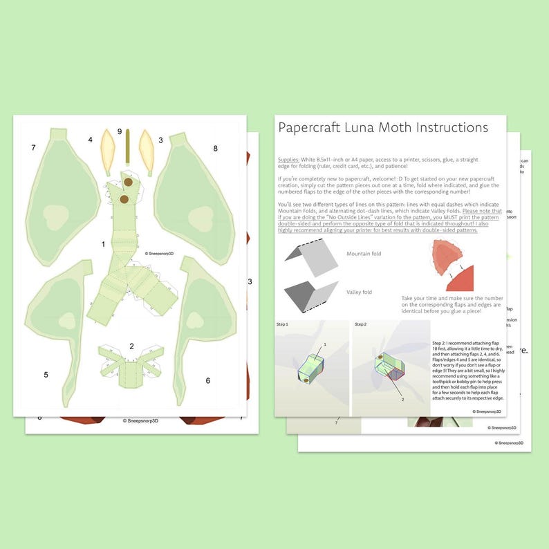 Luna and Atlas Moth Papercraft Pattern Set - Etsy