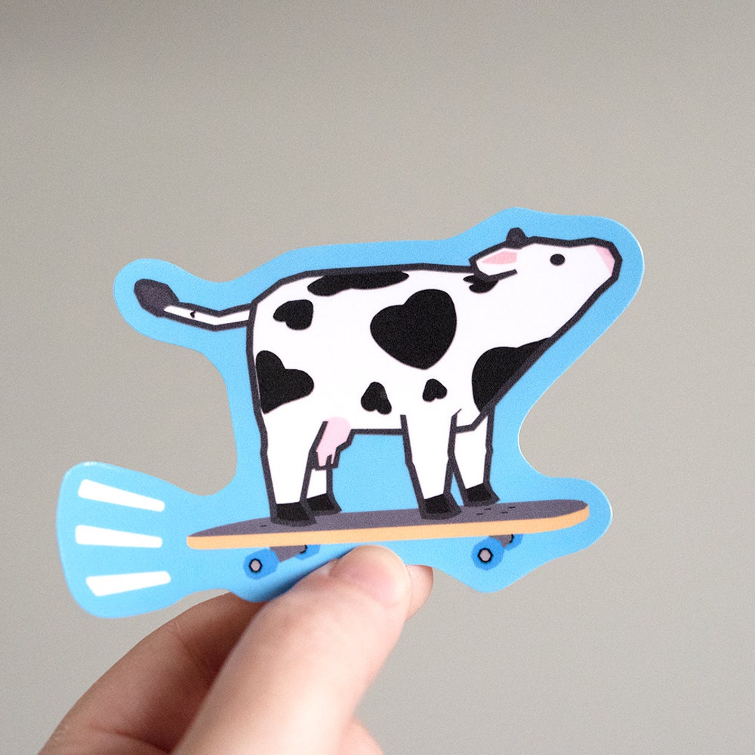 Low Poly Skater Cow Glossy Vinyl Sticker - Etsy