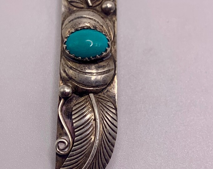 Vintage Unique Sterling Silver Feather Barrette With Turquise Gem - Etsy