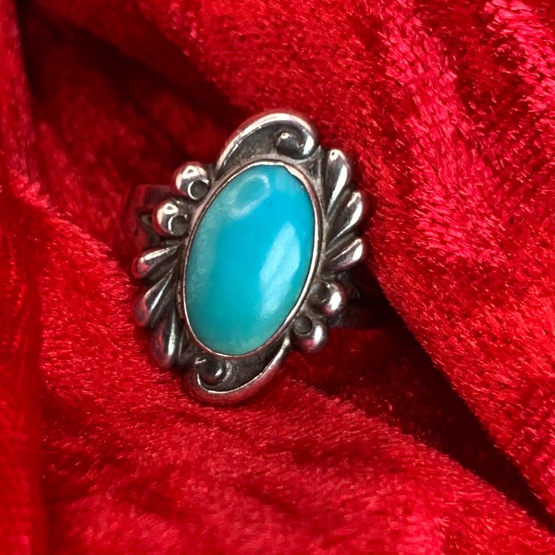 Vintage Size 7 Ring, Navajo, Sterling Silver, With Larimar Stone. - Etsy