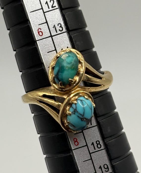 14k gold Native American Double Turquoise nugget ring… - Gem