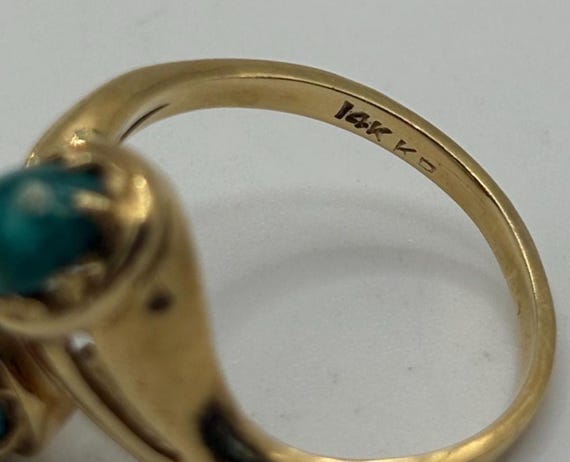 14k gold Native American Double Turquoise nugget ring… - Gem