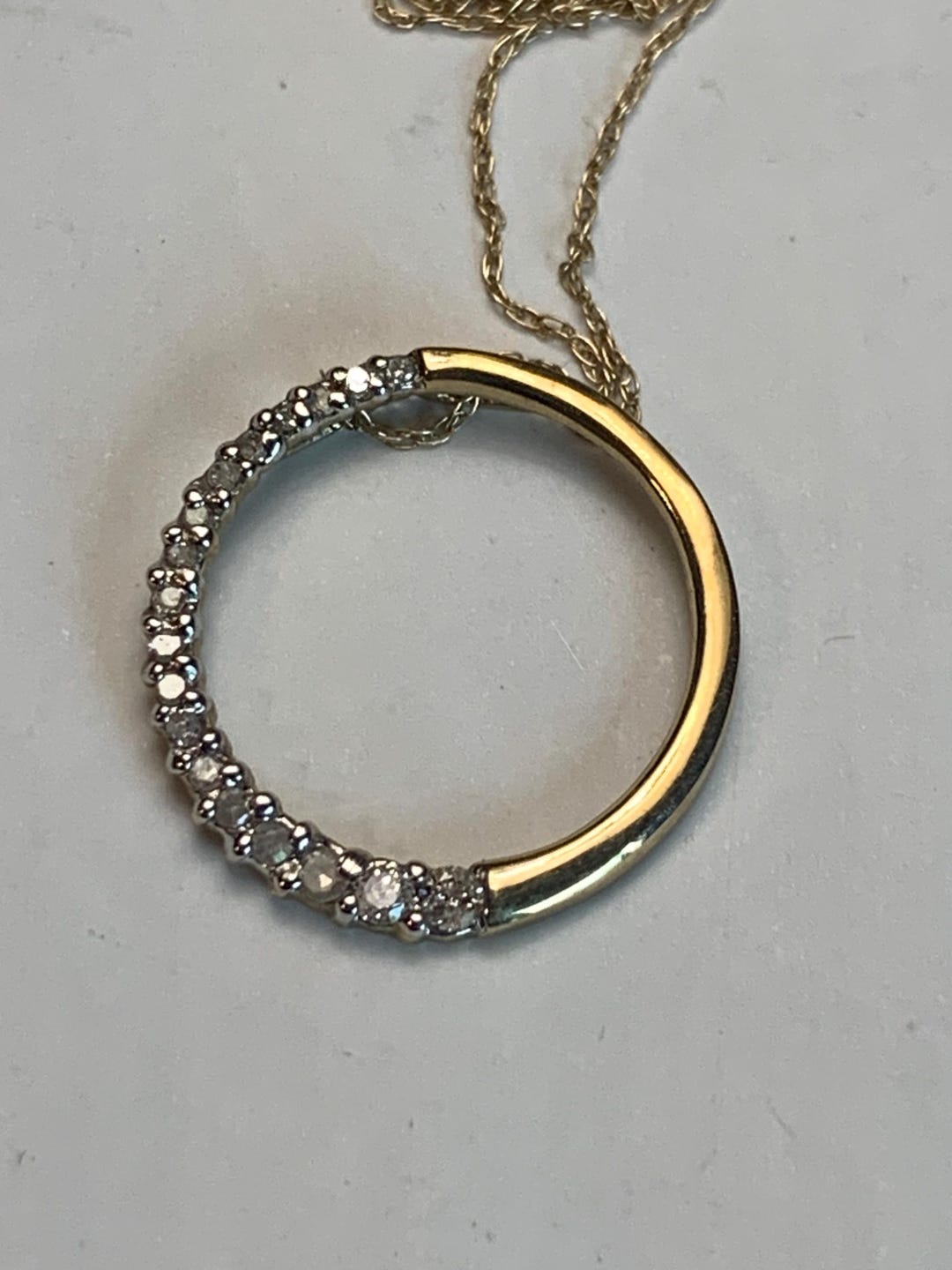 10 Kt Gold Circle Diamond Pendant With a 10 Kt 17 Inch Gold Chain - Etsy