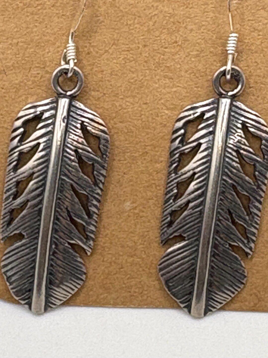 Handmade Sterling Silver Dangle Feather Earrings, Navajo, Signed by ...