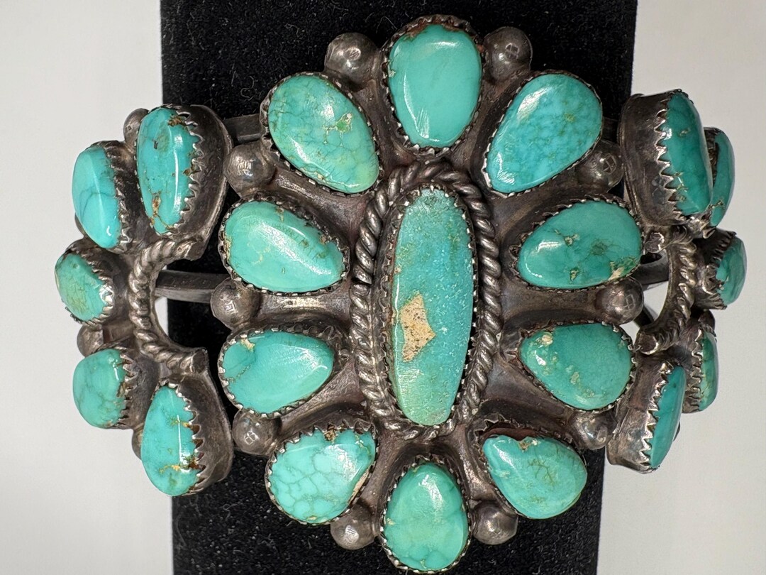 Andy Kirk Handmade Sterling Silver Turquoise Squash Blossom Cuff ...
