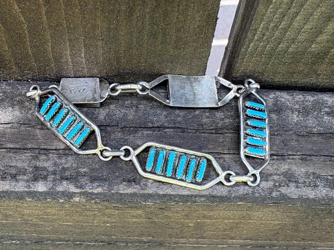 Charlie John Turquoise and Sterling Silver Petit Point Inlay Link ...