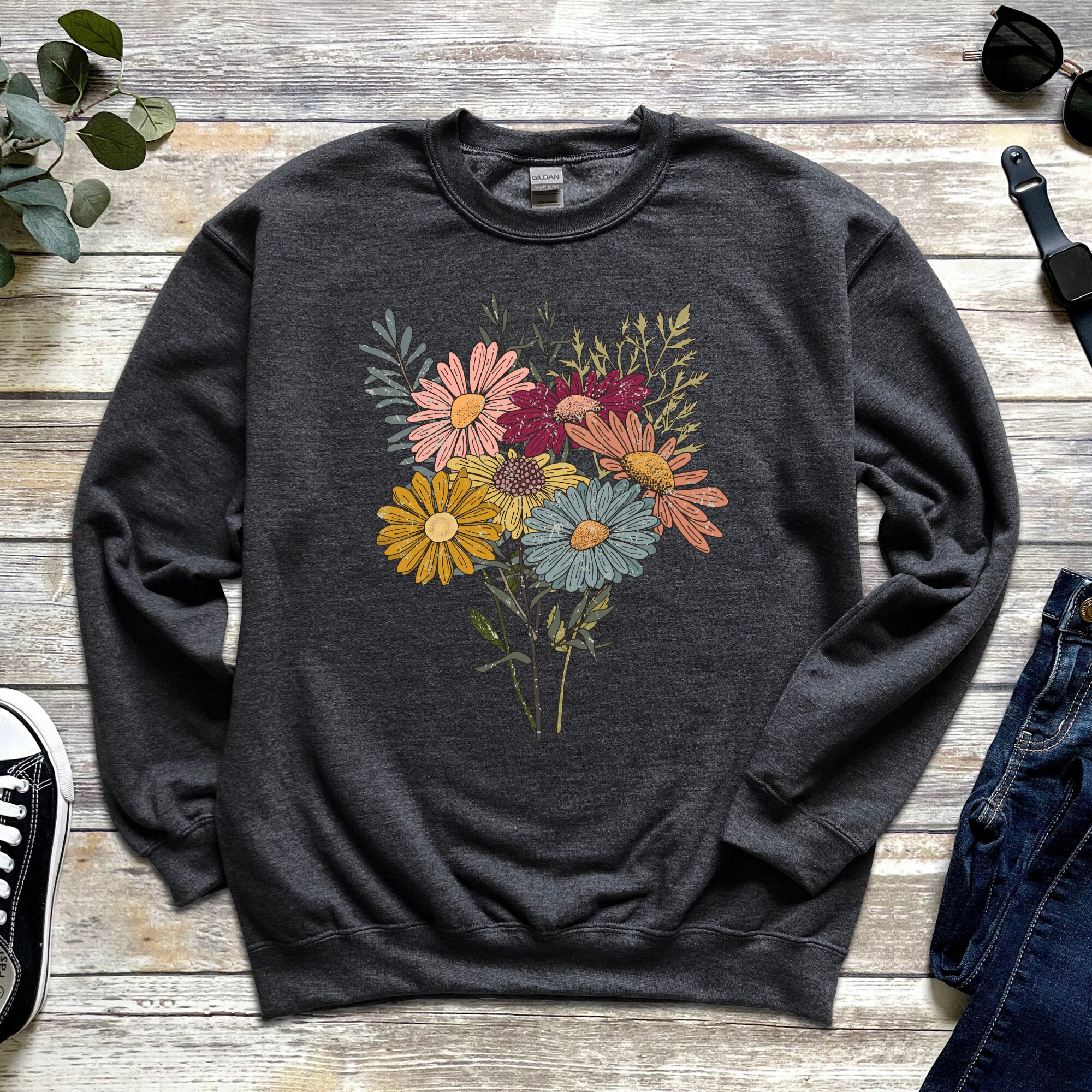 Daisy Flower Sweatshirt for Women Cozy Floral Hooded Women's Sweatshirt ...
