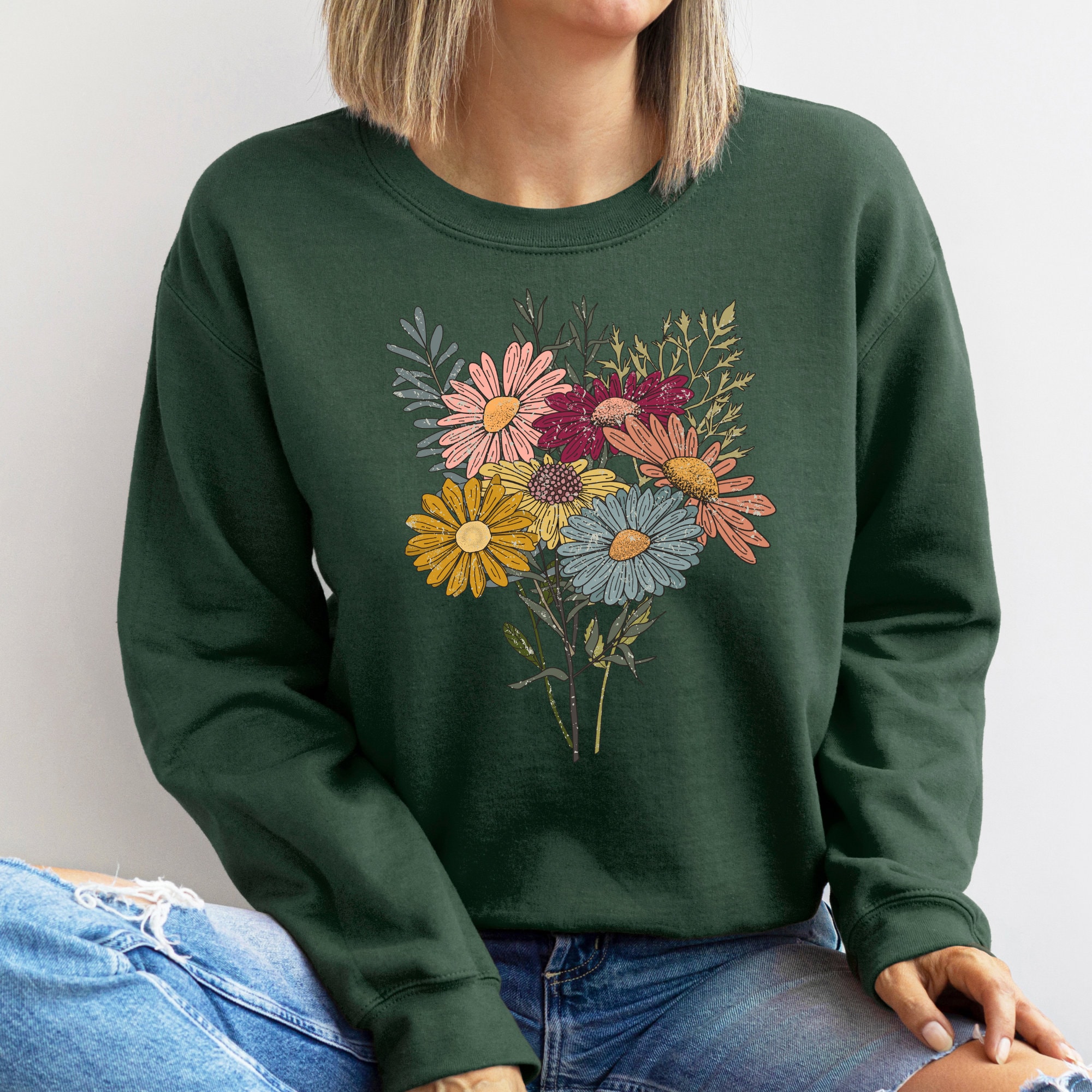 Daisy Flower Sweatshirt for Women Cozy Floral Hooded Women's Sweatshirt ...