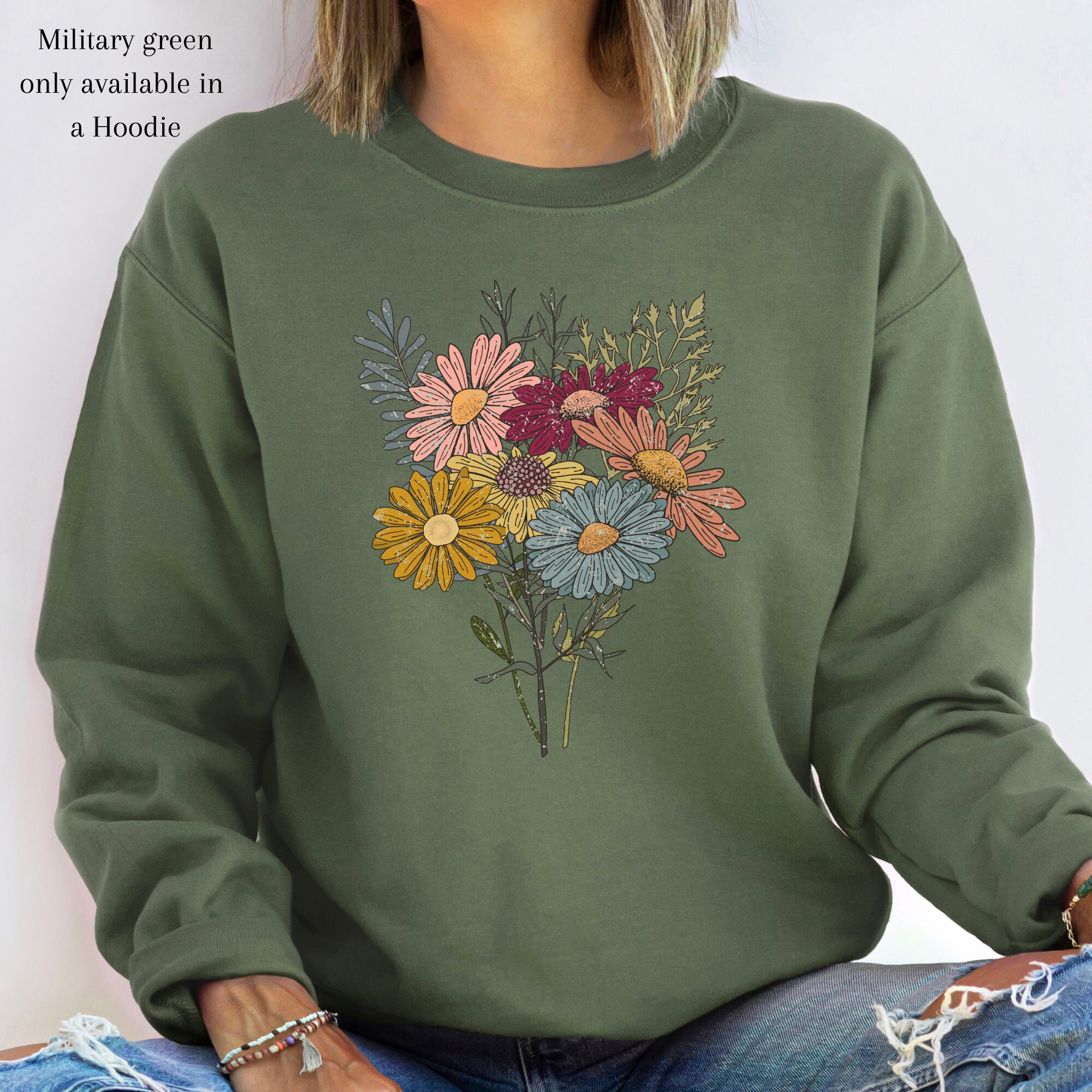 Daisy Flower Sweatshirt for Women Cozy Floral Hooded Women's Sweatshirt ...
