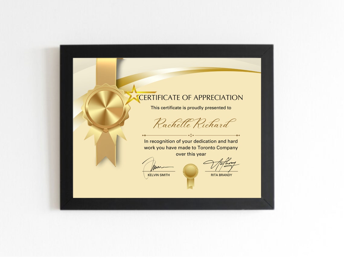 Custom Appreciation Certificate Holder| Recognition Award Display ...
