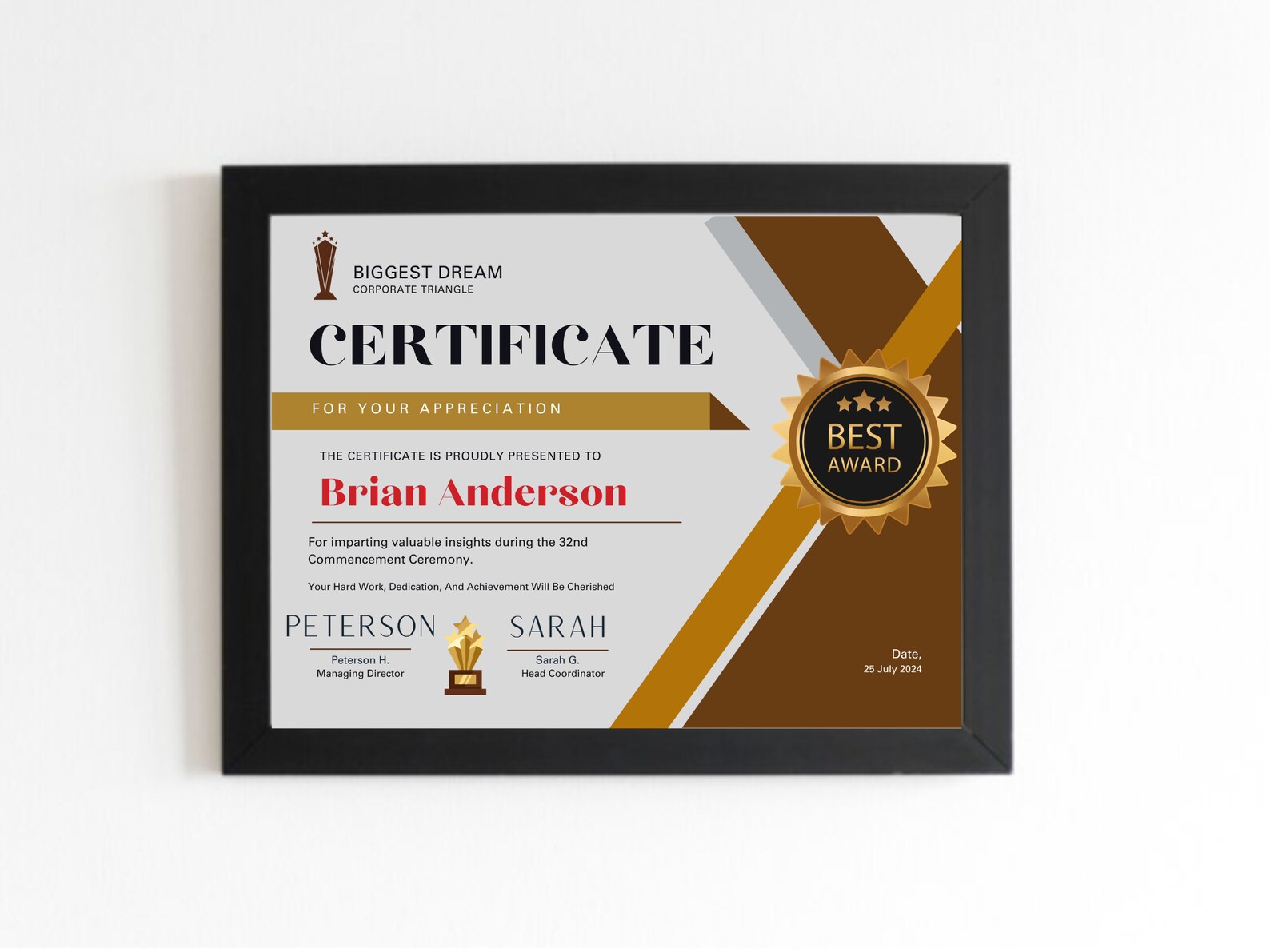 Custom Appreciation Certificate Holder| Recognition Award Display ...