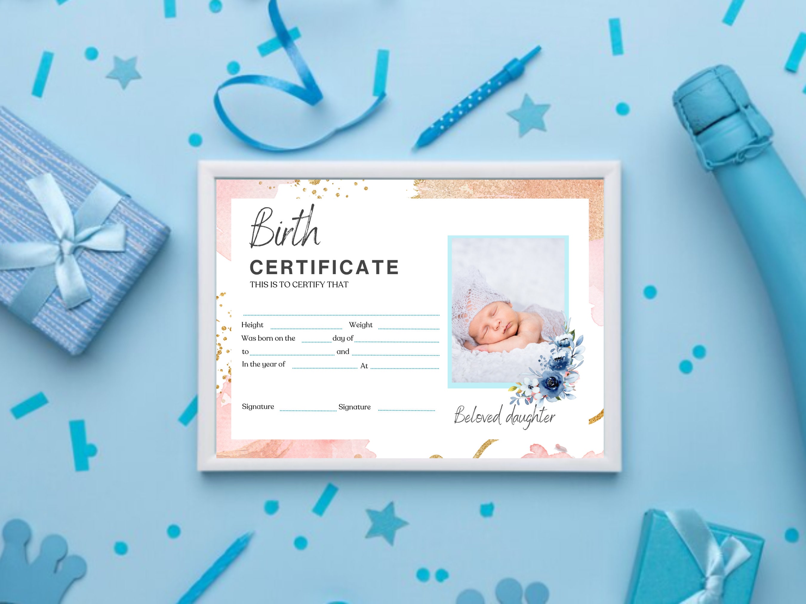 Luxurious Baby Certificate With Birth Certificate Keepsake to Cherish ...
