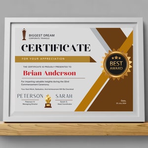 Custom Appreciation Certificate Holder| Recognition Award Display ...