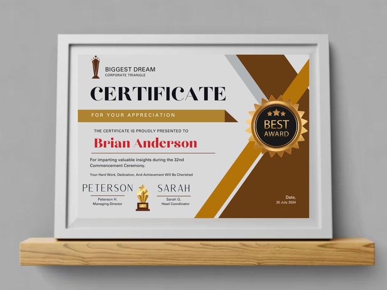 Custom Appreciation Certificate Holder| Recognition Award Display ...