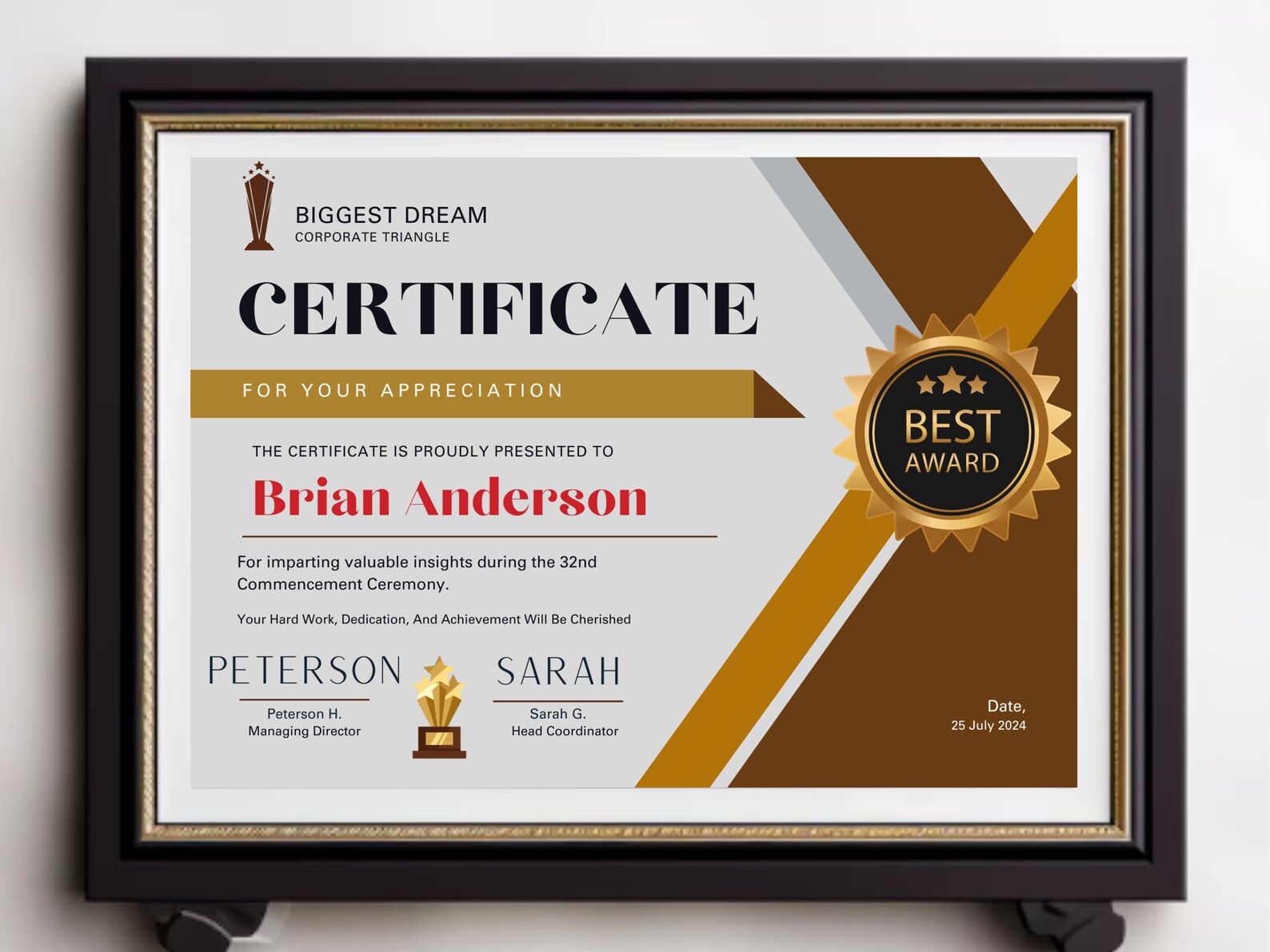 Custom Appreciation Certificate Holder| Recognition Award Display ...