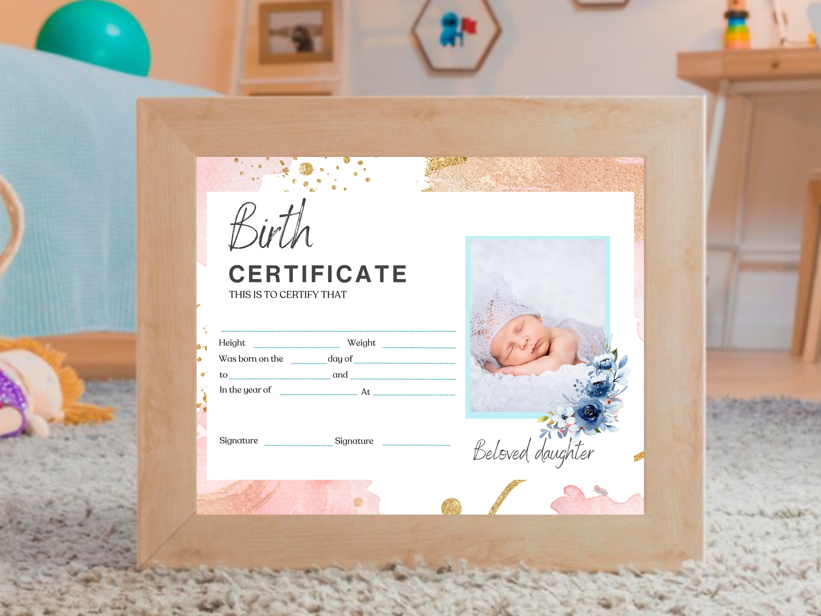 Luxurious Baby Certificate With Birth Certificate Keepsake to Cherish ...