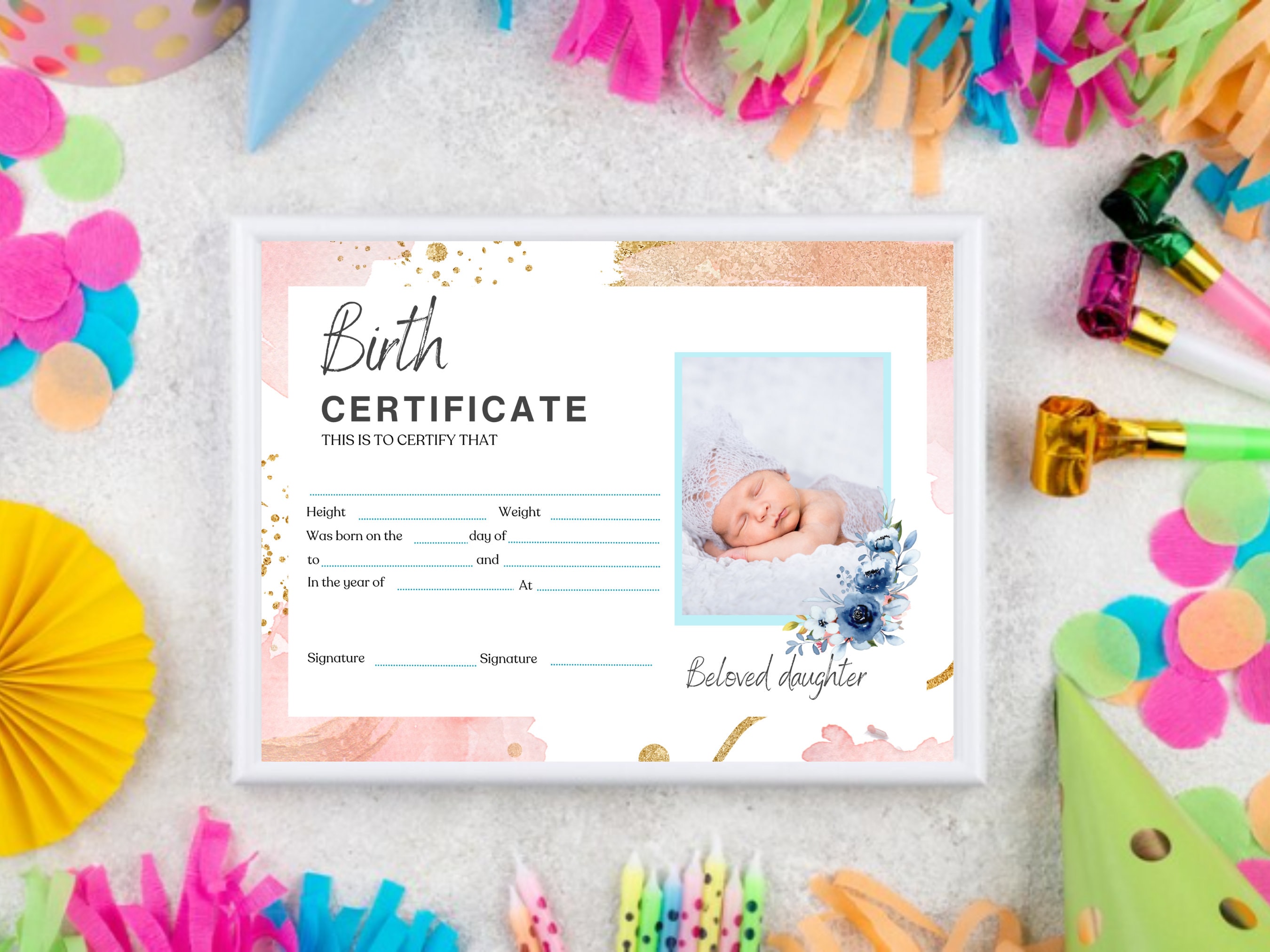 Luxurious Baby Certificate With Birth Certificate Keepsake to Cherish ...