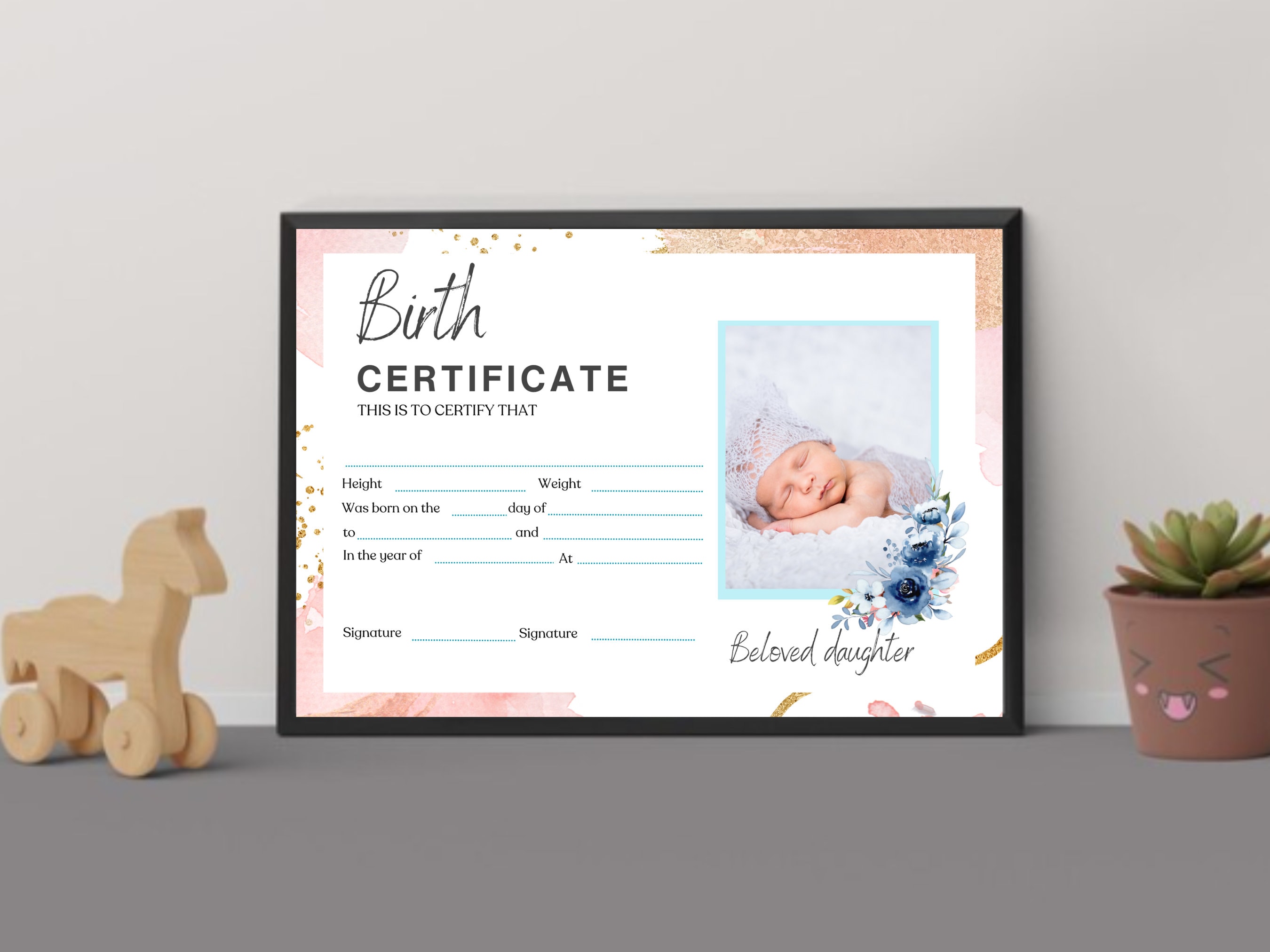 Luxurious Baby Certificate With Birth Certificate Keepsake to Cherish ...