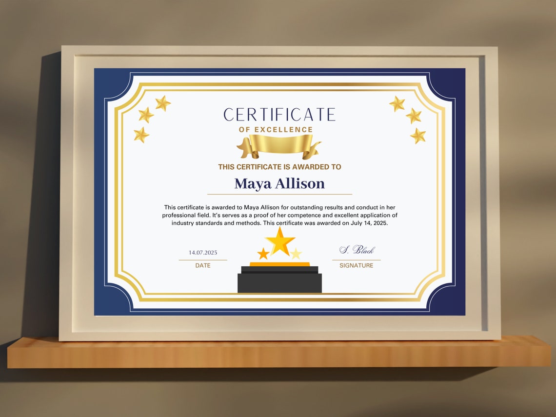 Editable Excellence Certificate Award| Recognition Award Display| Award ...