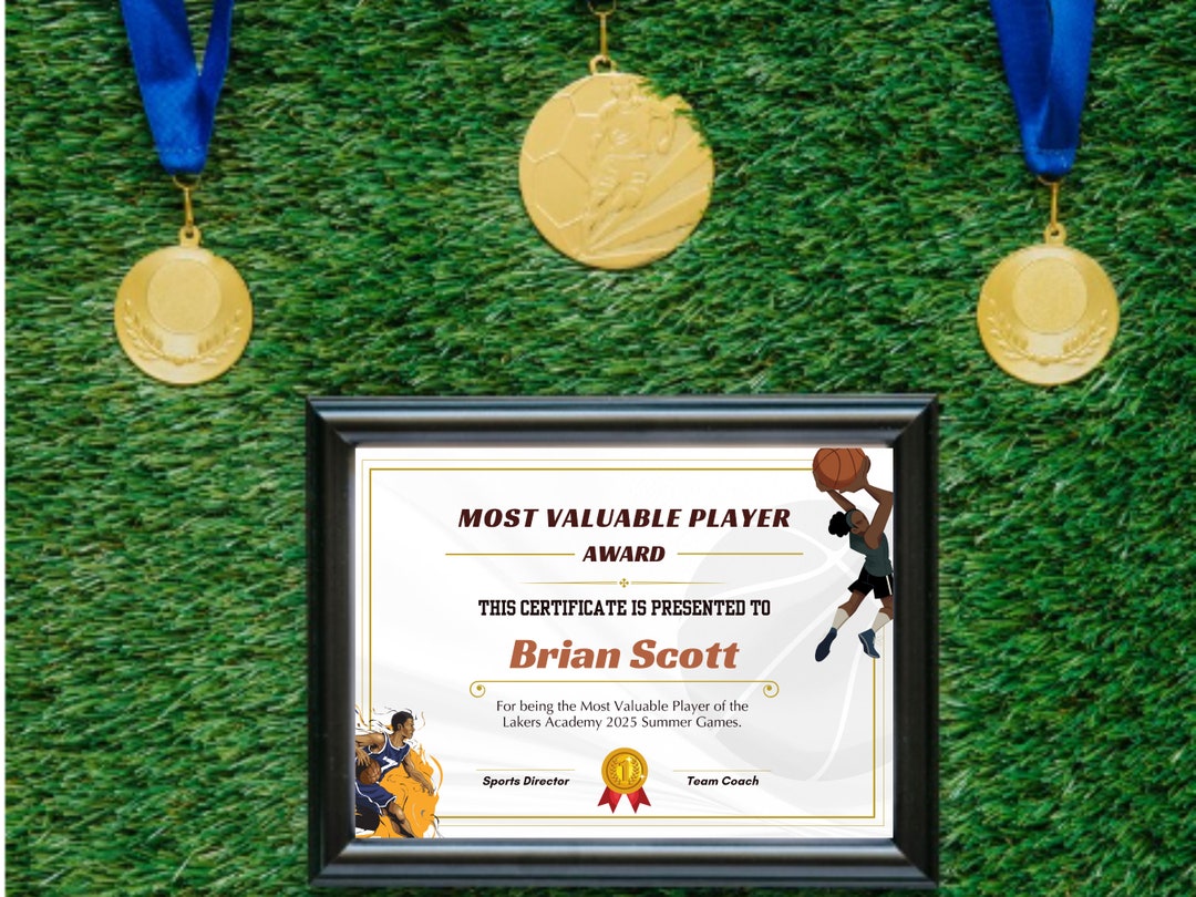 Printable Basketball Award Certificate | MVP Recognition (digital ...