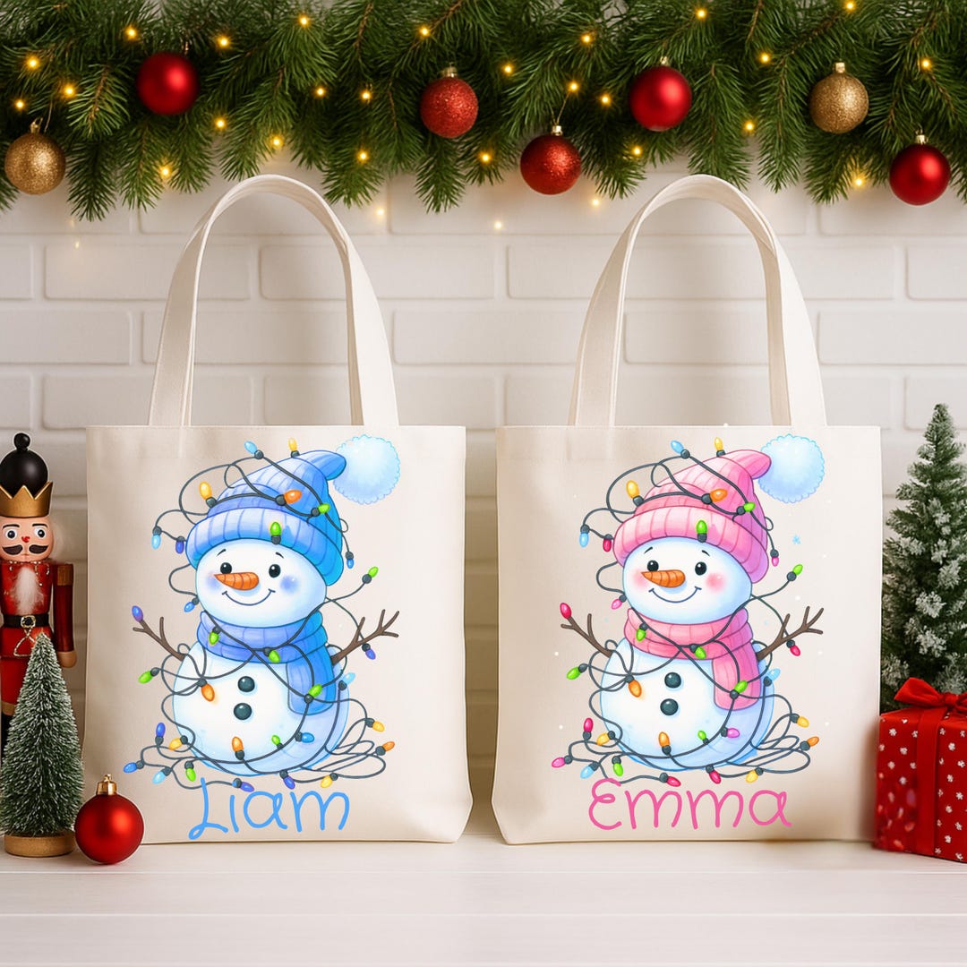 Personalized Snowman Tote Bag, Custom Name Christmas Bag, Cute ...