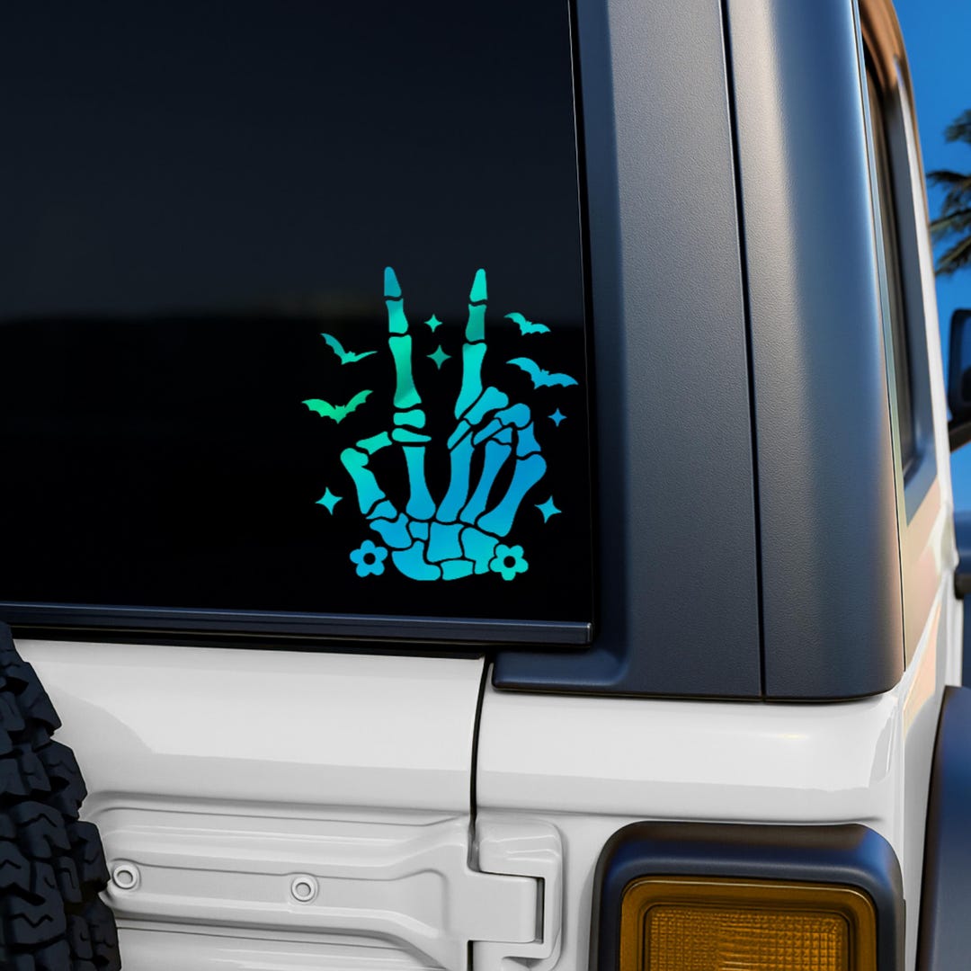 Skeleton Peace Sign Vinyl Decal, Spooky Halloween Car Sticker - Etsy