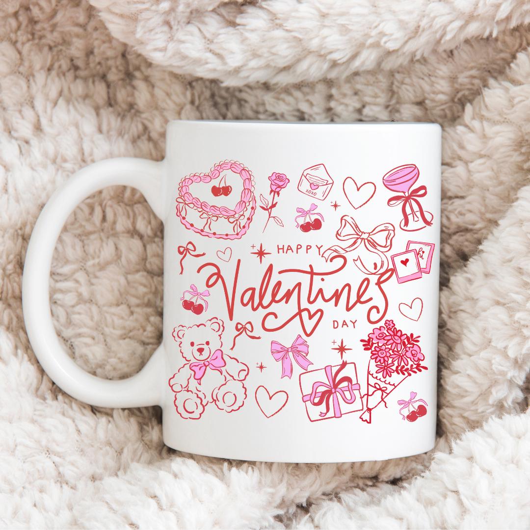 Taza Coquette "Feliz Día de San Valentín", Taza de Café con Garabatos ...