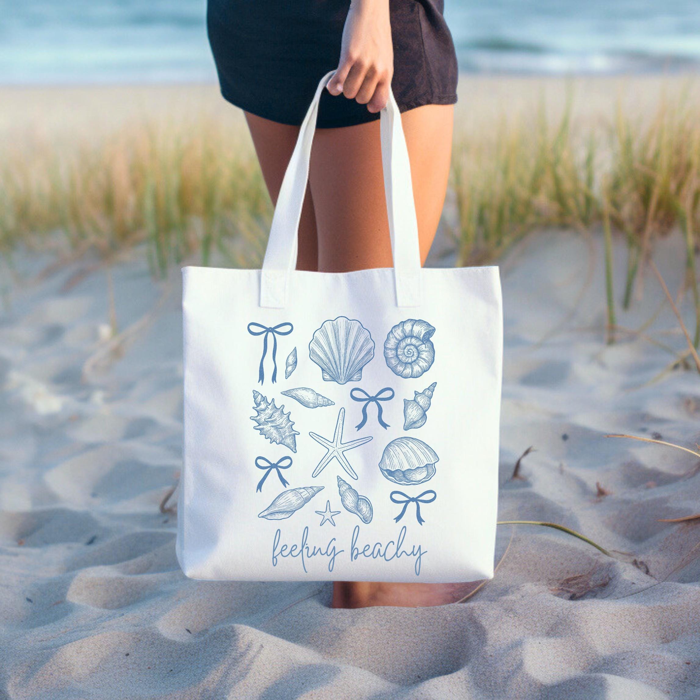 Feeling Beachy Coquette Tote Bag, Coastal Shell Canvas Bag, Cute Beach ...