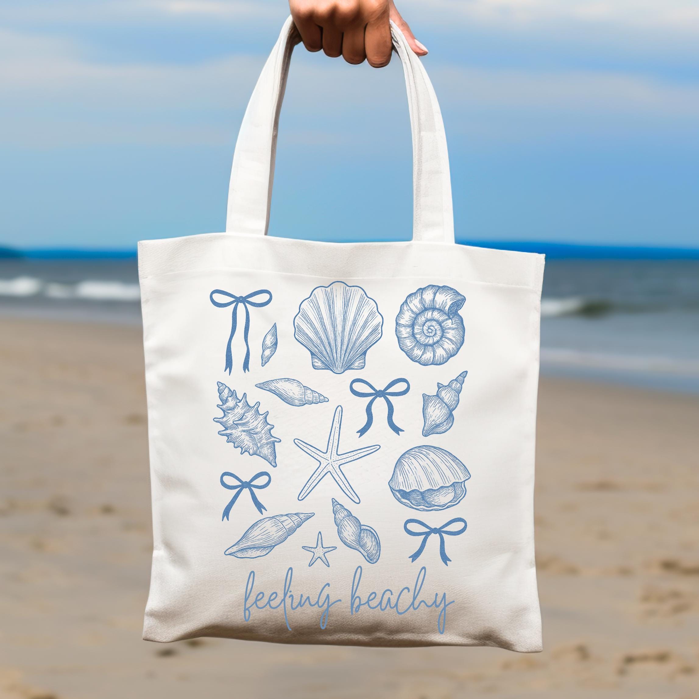 Feeling Beachy Coquette Tote Bag, Coastal Shell Canvas Bag, Cute Beach ...