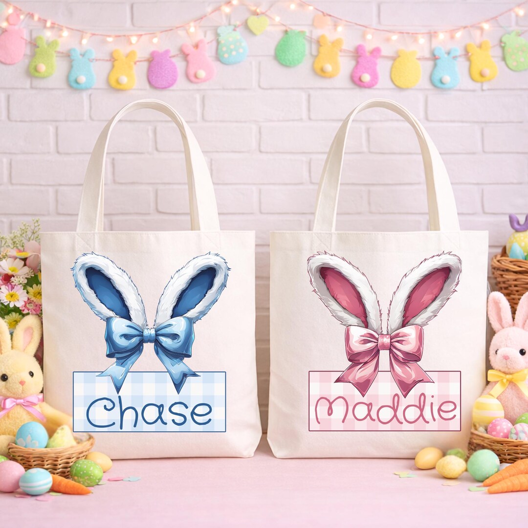 Personalized Easter Bunny Ears Tote Bag, Custom Bunny Name Bag, Bunny ...