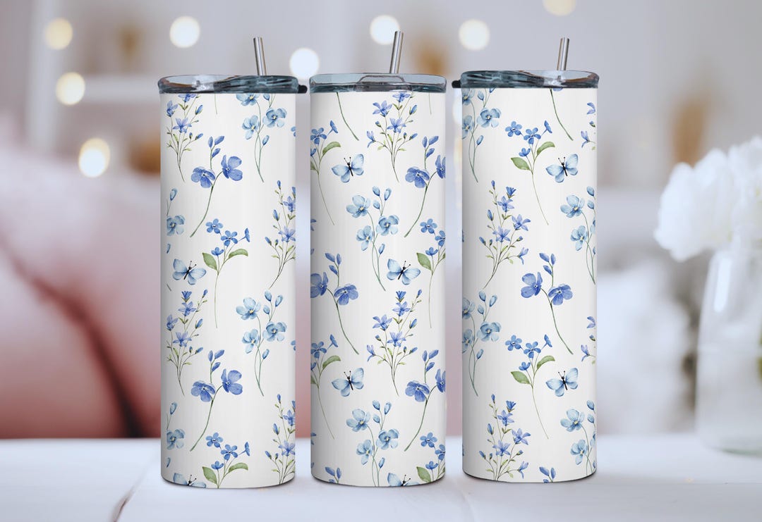 Blue Toile De Jouy Floral Skinny Tumbler, Chinoiserie Tumbler, Blue ...