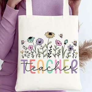 Teacher Floral Tote Bag, Vibrant Teacher Gift, Teacher Appreciation ...